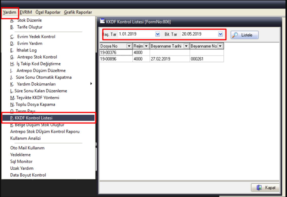 KKDF Kontrol Listesi